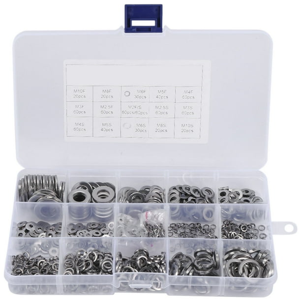Qtmnekly 304 Stainless Steel Flat Washer and Lock Washer Assortment Set(700 Pieces, 8 Sizes ...