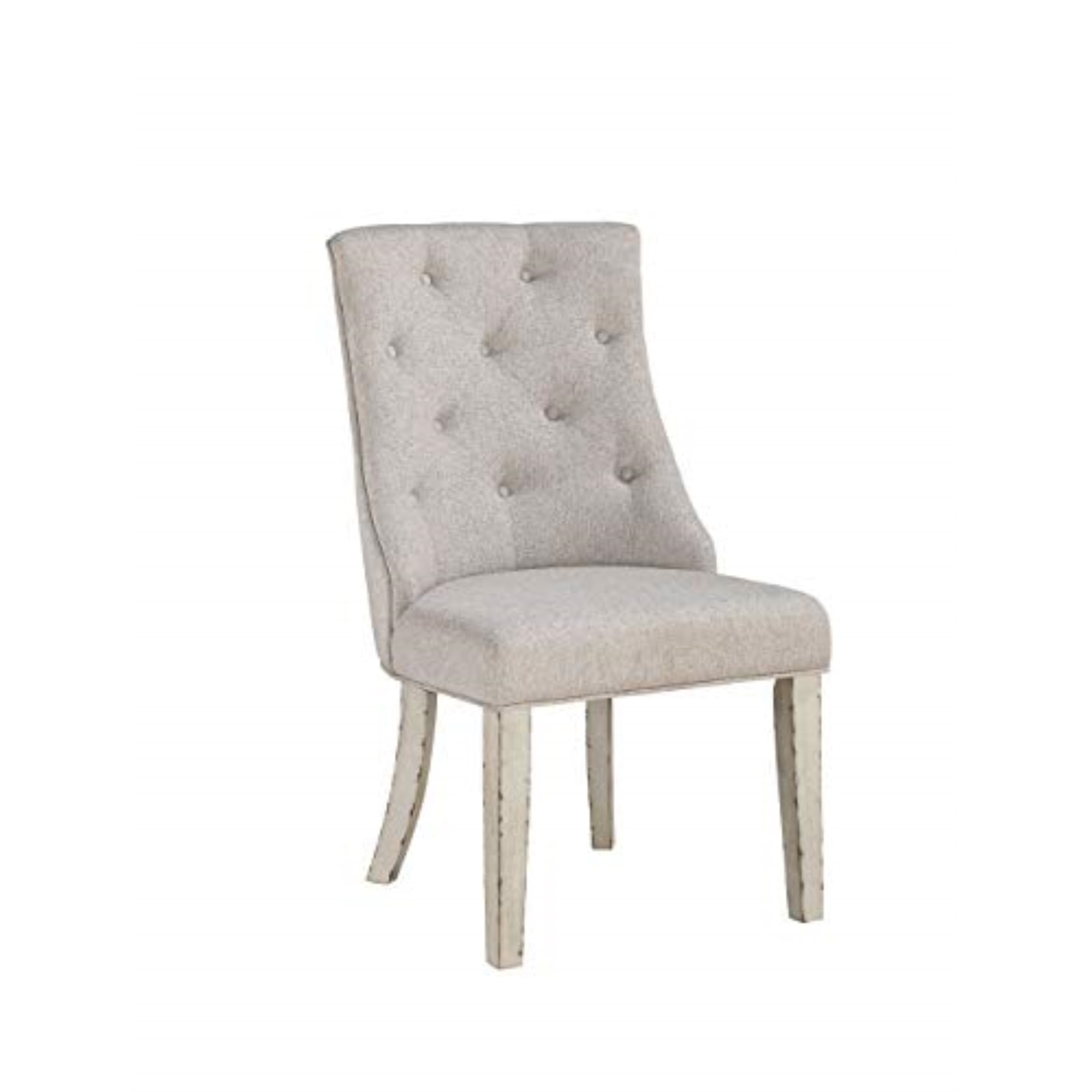 77143 Dining Chair, Button Tufted (Set-2) - Beige Linen & Antique White ...