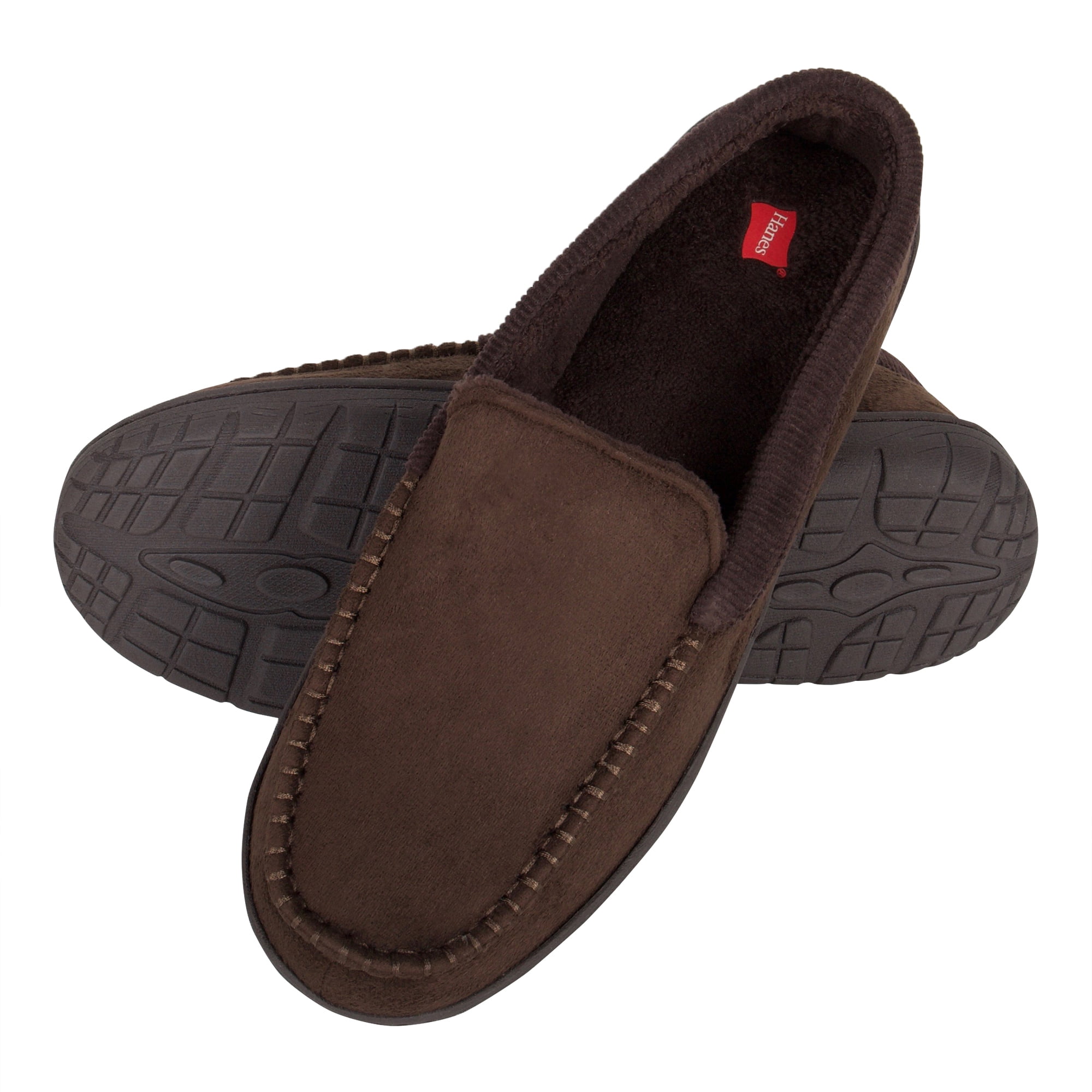 Hanes Mens Moccasin Slipper With Memory Foam Indoor/Outdoor Sole ...