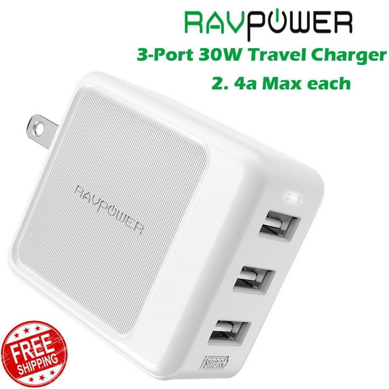 Wall Charger 3-Port 30W RAVPower Travel Charger Multi Port USB Charger ...