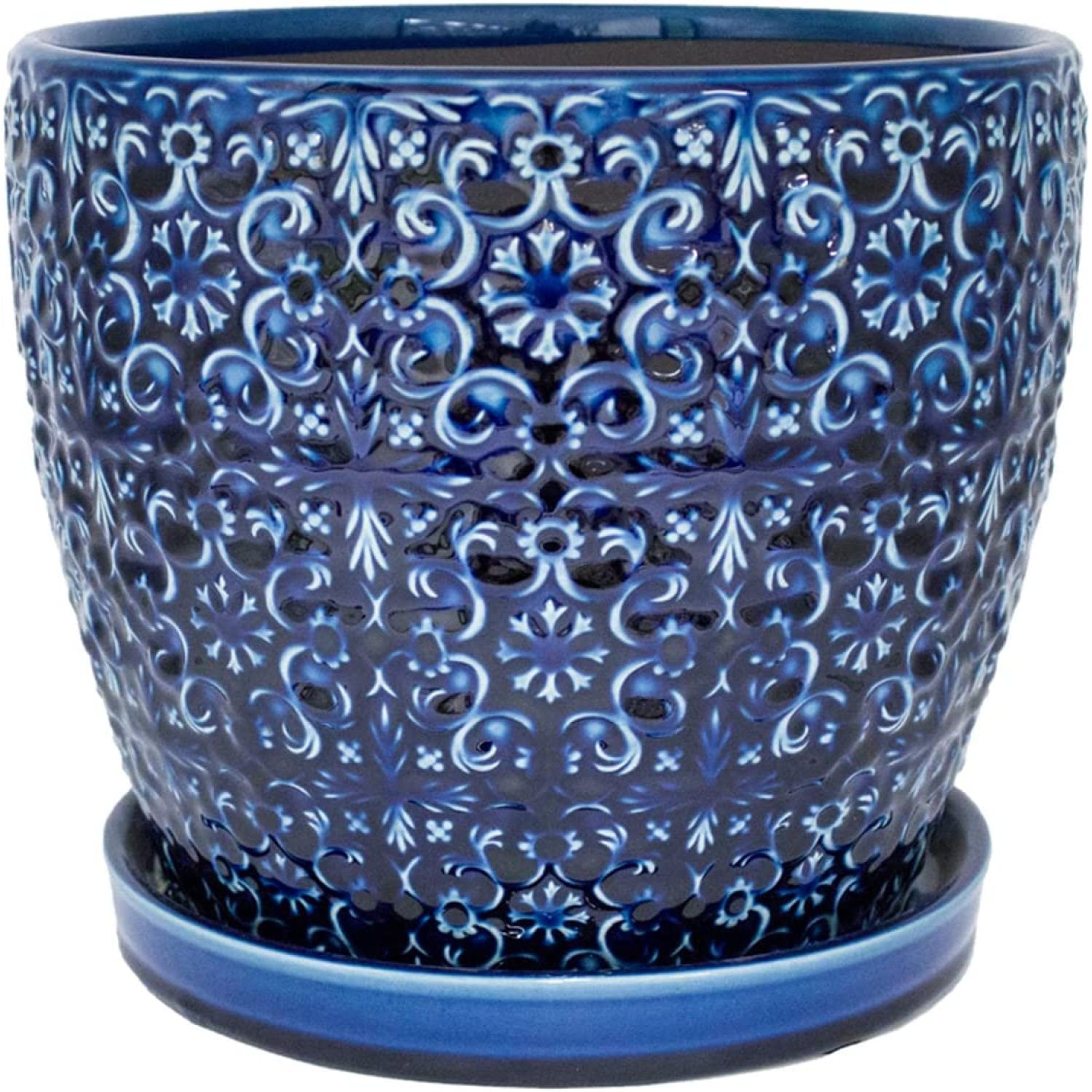 Bilot 12 in. Dia Ceramic Blue Mediterranean Planter - Walmart.com
