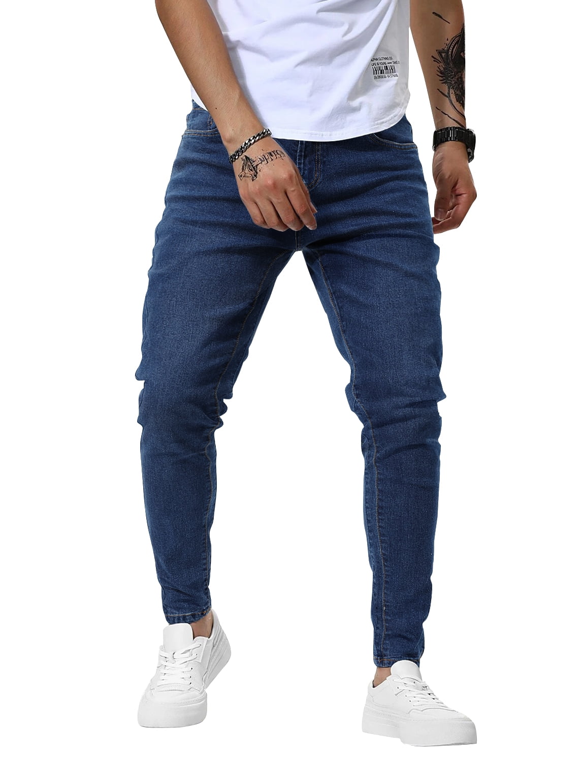 ONLYSHE Men's Ripped Skinny Jeans Stretch Frayed Biker Slim Fit Super ...