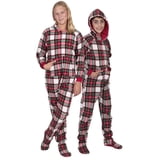 Family Matching - Footed Pajamas - Festive Plaid Kids Hoodie Fleece One ...