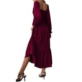 Xuanfei Women Square Neck Smocked Long Sleeve Tiered Maxi Dress ...