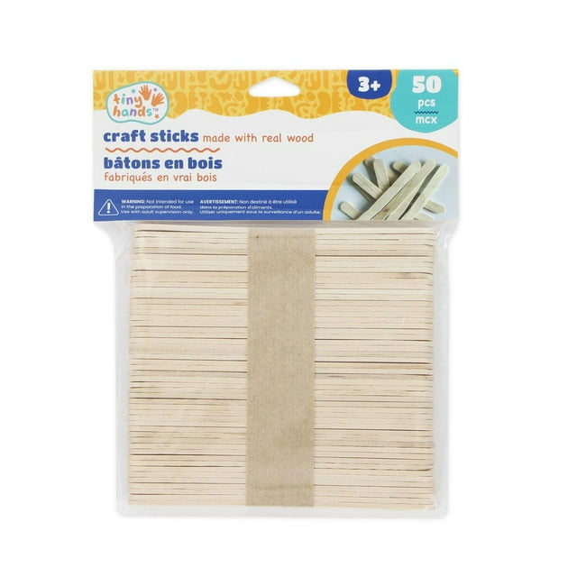 TINY HANDS Wooden Craft Sticks - Pack of 50, Real Wood, 11.4 cm (4.5 in ...