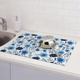 Blue and white floral watercolor dish drying mat, absorbent Bohemian ...