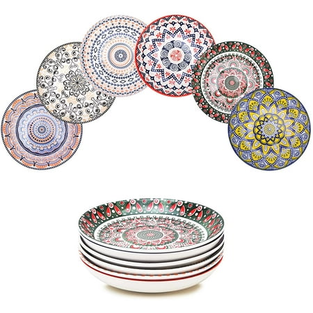 Ceramic Pasta Bowls Set of 6 KITCHENEXUS 30oz Large Salad Bowl Wide and ...