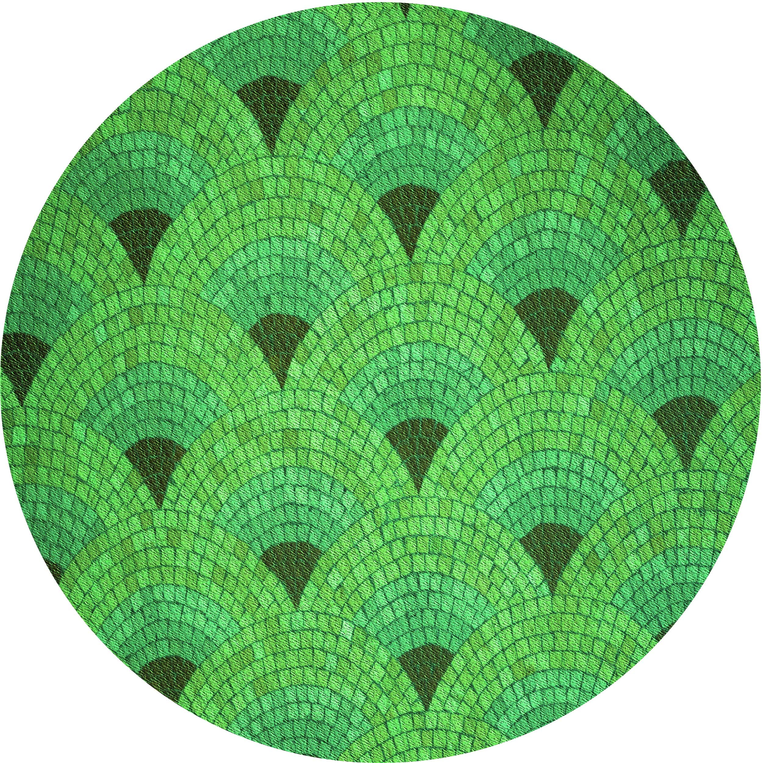 Ahgly Company Indoor Round Patterned Neon Green Area Rugs, 7' Round ...