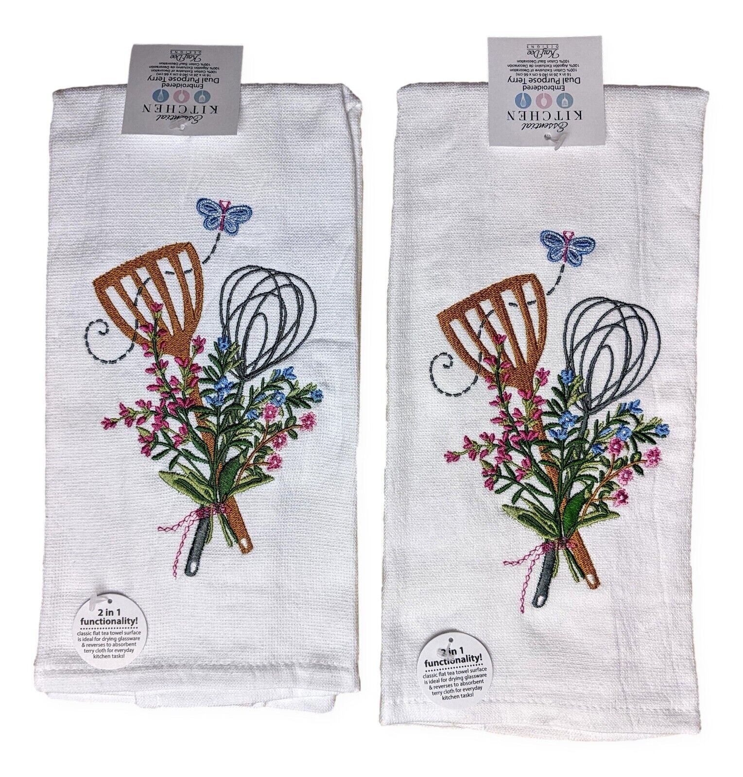 Set of 2 LOVE TO COOK Embroidered Herbs Terry Kitchen Towels by Kay Dee ...
