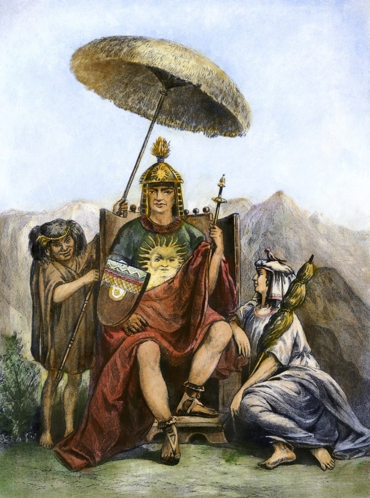Peru: Inca King. /Nan Inca King Of Peru On His Throne With His Wife And ...