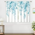 Blue Eucalyptus Botanical Leaves Floral Kitchen Window Curtains Over ...