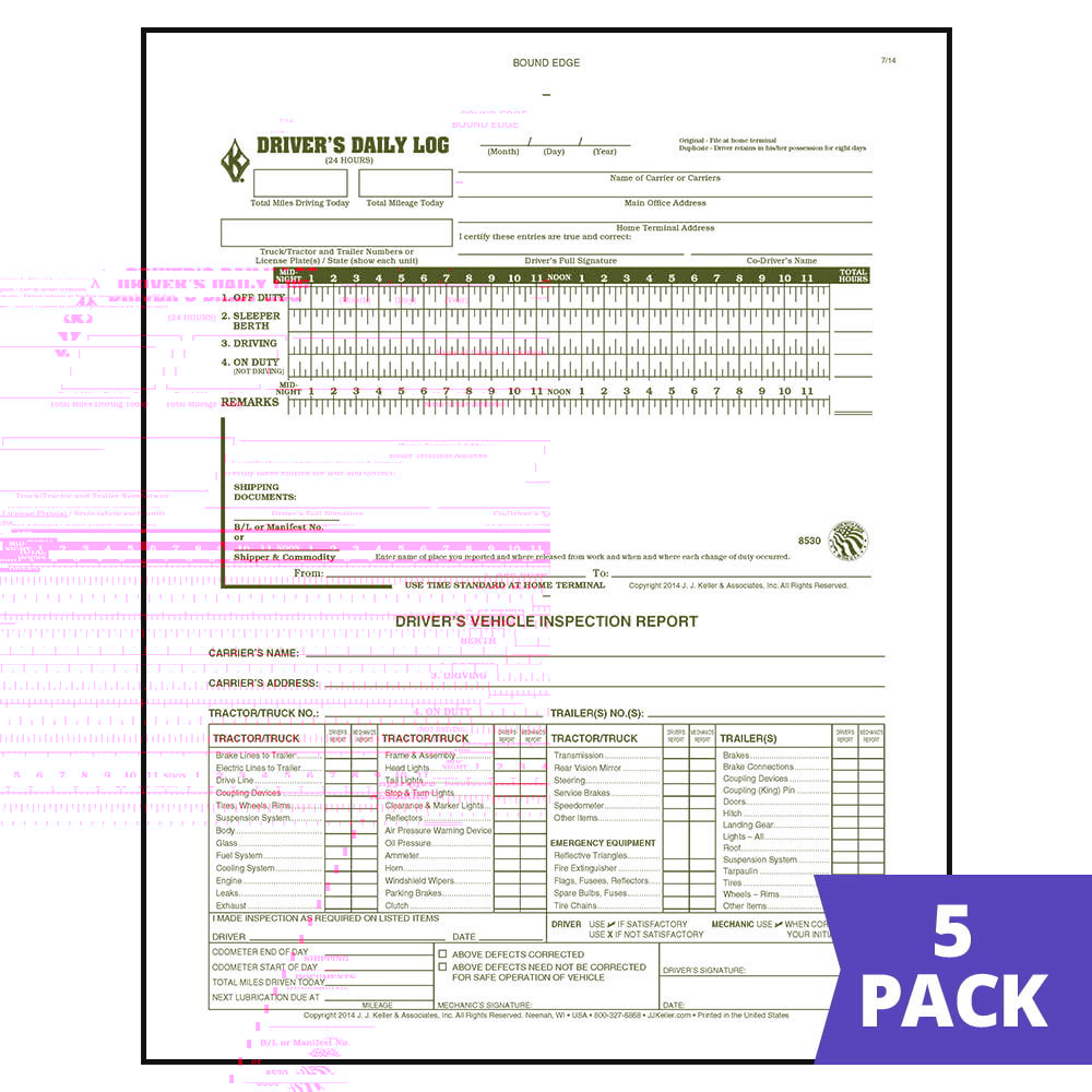 Daily Log Book 5-Pack(155 Forms) for Truckers, 2-In-1 with Detailed ...