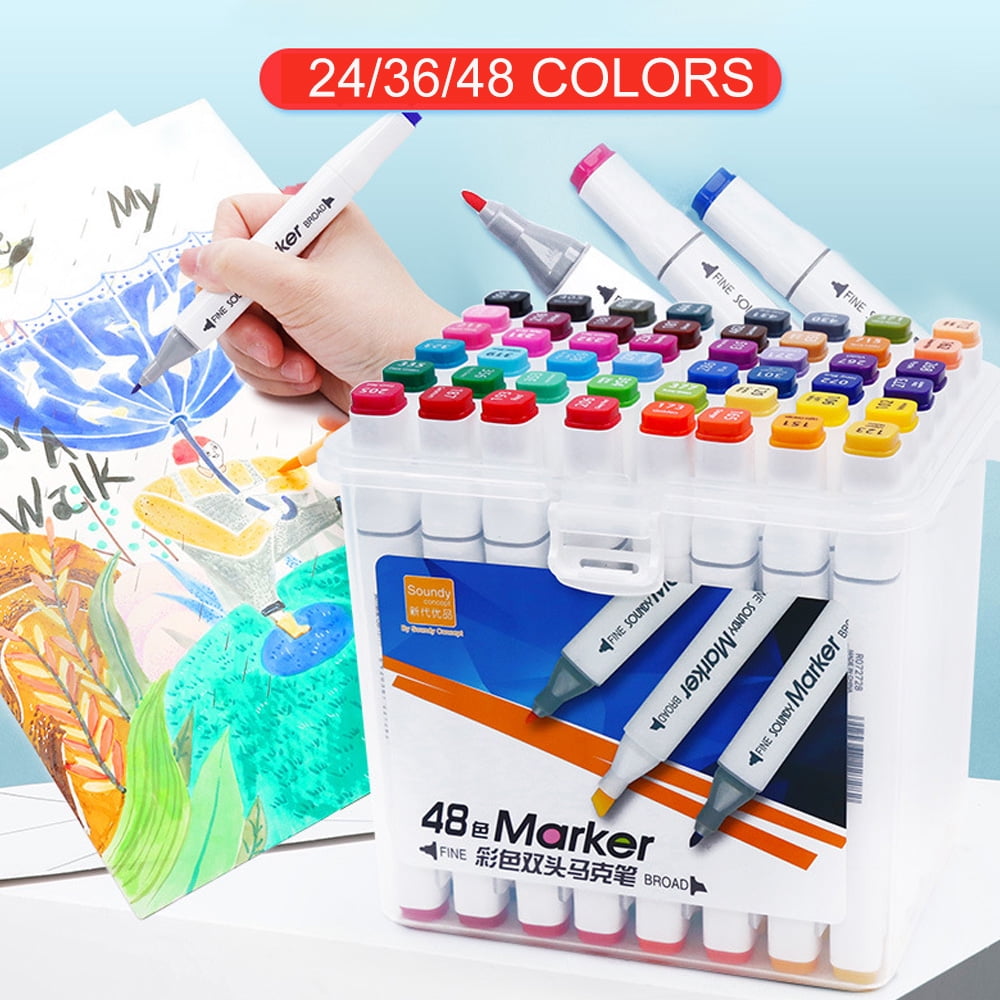SagaSave 24/36/48 Colour Marker Pens Set Dual-Tip Markers for Coloring ...