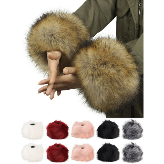 Gustave Women Faux Fur Wrist Cuffs Winter Fluffy Wrist Warmers Thick ...