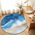 Abstract Waves Area Rugs 5' (Round) Retro White Blue Gold Oil Painting ...