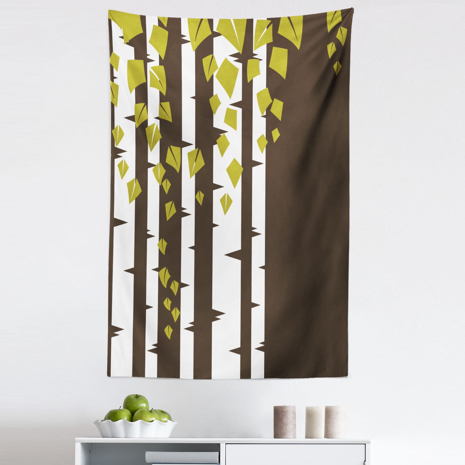 Abstract Tapestry, Abstract Silhouette of Birch Trees Foliage on a Dark ...