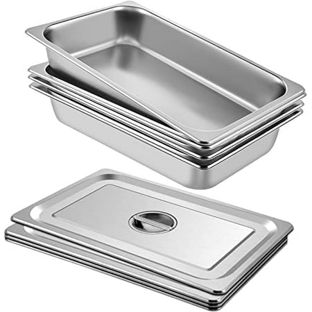 Mophorn 4 Pack Hotel Pan 4" Deep Steam Table Pan Full Size with Lid 20. ...