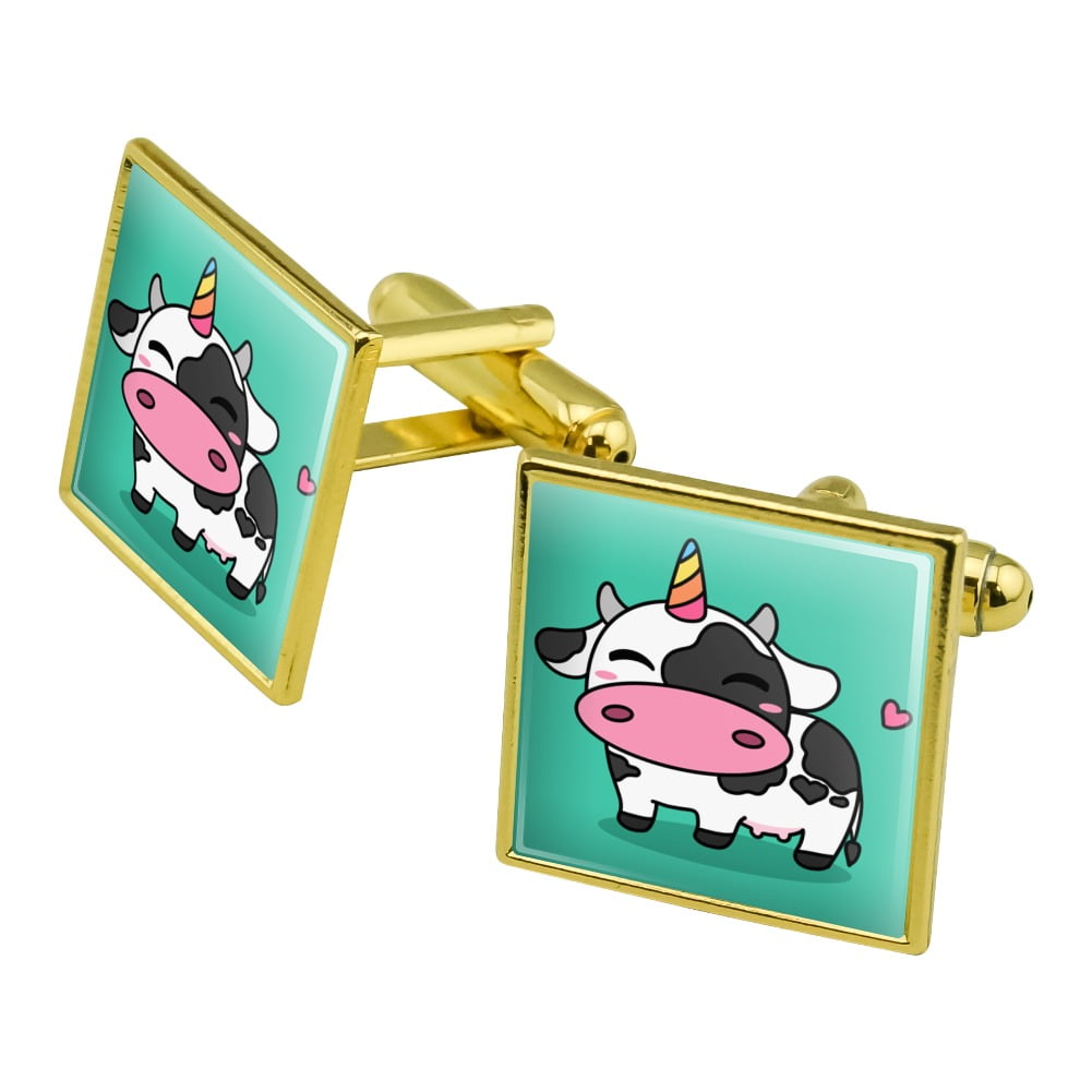 Cute Kawaii Unicorn Cow Square Cufflink Set - Silver or Gold - Walmart.com