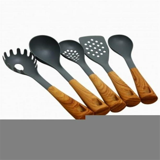 Everwood Kitchen Nylon Tools Set with Wood Inspired Handles - Set of 5 ...