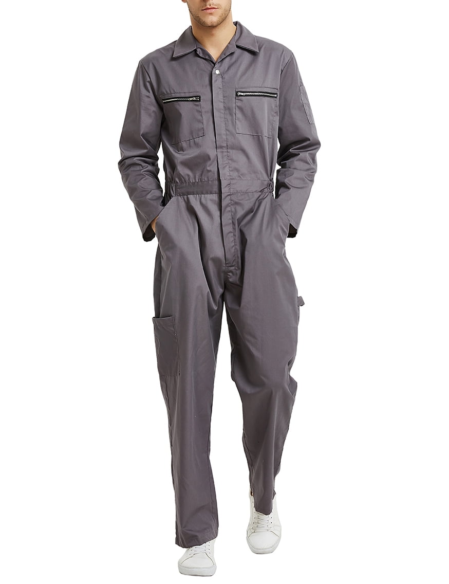 TOPTIE Men's Action Back Coverall with Zipper Pockets, Mechanic Uniform ...