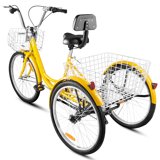 BENTISM 7-Speed 3 Wheel Adult Tricycle 24'' Yellow Trike Bicycle Bike ...