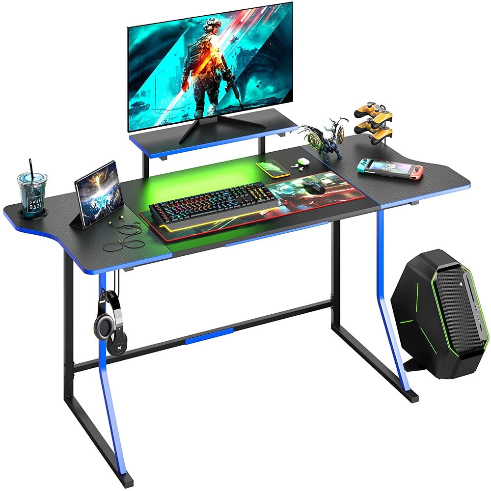 Bestier 63 inch Gaming Desk with RGB LED Lights PC Computer Desk with ...