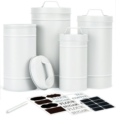 White Kitchen Canisters Set with Wooden Lids, Airtight Food Storage ...