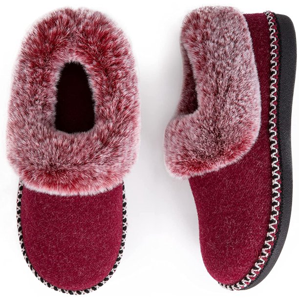 EverFoams Ladies' Luxury Wool Memory Foam Slippers with Fluffy Faux Fur ...