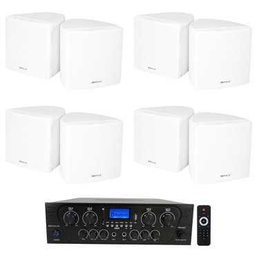 Rockville 4-Room Home Audio Kit Stereo+8 White 8" Ceiling Speakers+Wall ...