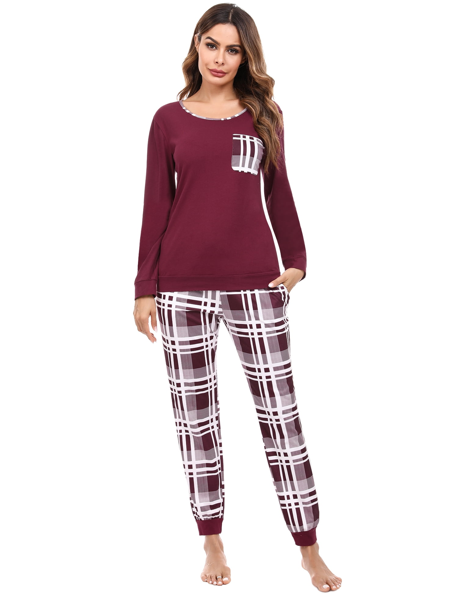 Purcoar Women's Soft Cotton Pajama Set, Long Sleeve Sleepwear, 2-Piece ...