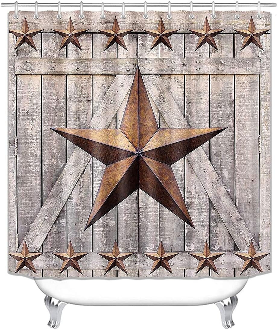 Sonernt Western Shower Curtain 72x72inch, Vintage Brown Barn Star Texas ...