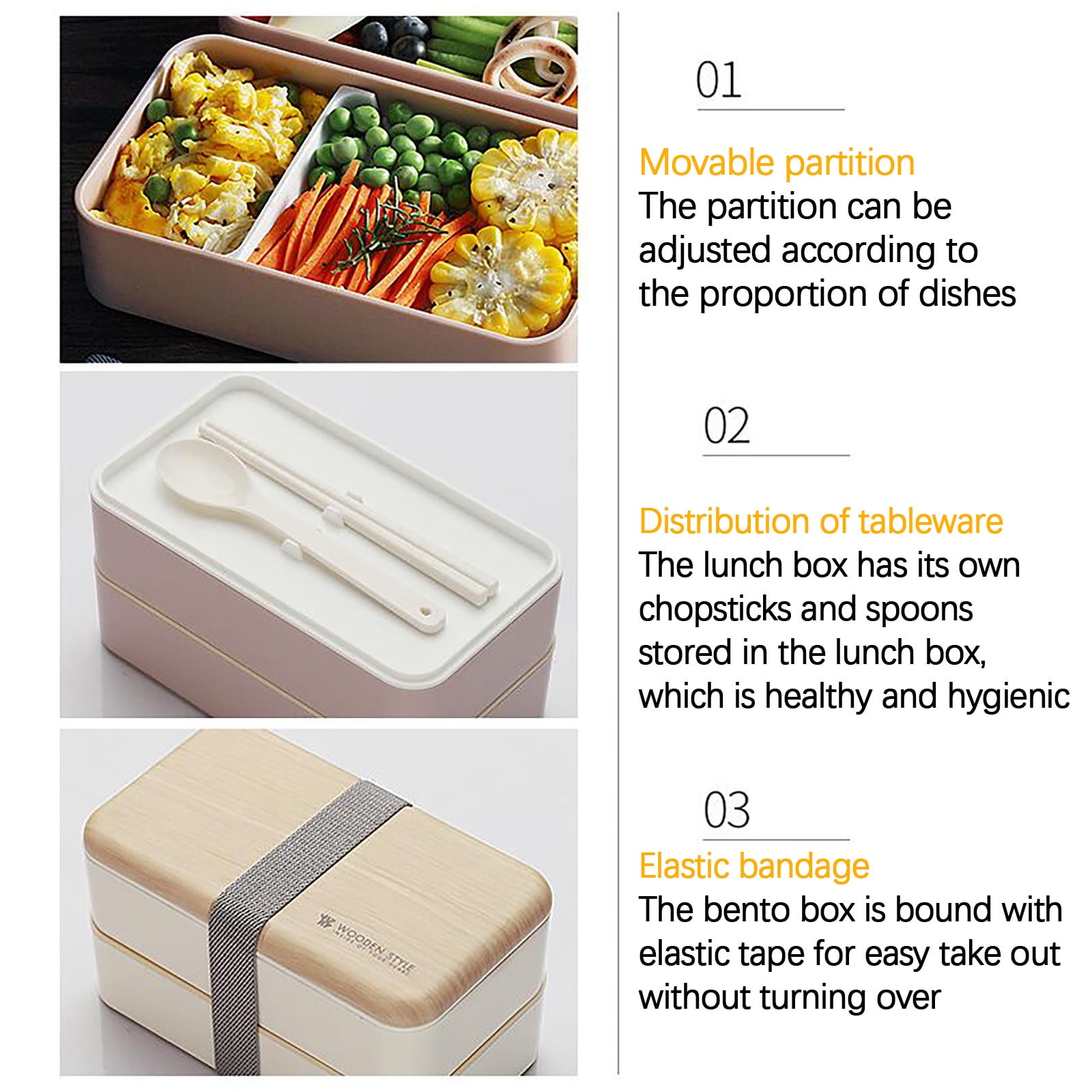 VerPetridure Microwave Lunch Box Japanese Wood Bento Box 2 Layer ...