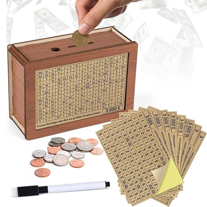Hucha de madera reutilizable con portería de ahorro y cajas de números ...