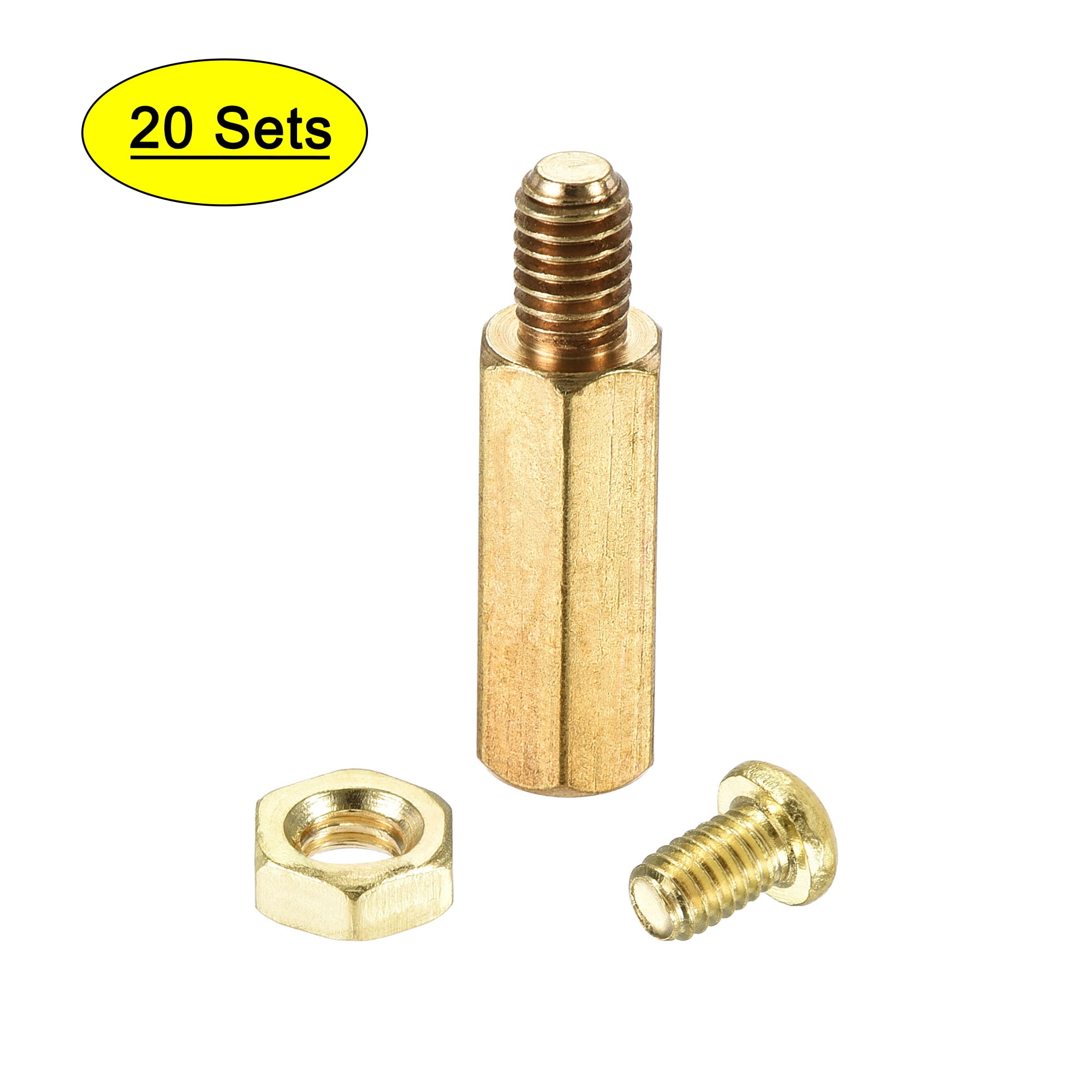 Uxcell Brass Male-Female Hex Standoff Screw Nut Kit 20 Sets 16mm+6mm ...