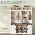 58" Farmhouse 5-in-1 Hall Tree (White/Walnut): Bench, 9 shoe cubbies ...