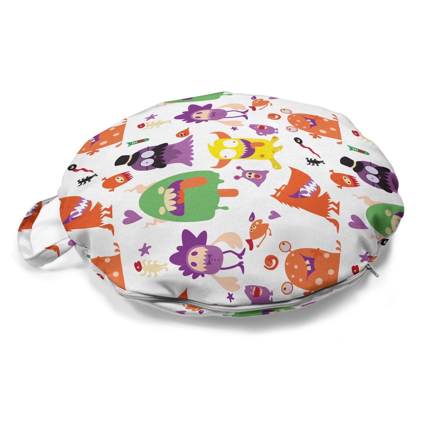 Alien Round Floor Cushion with Handle, Monsters Humorous Creatures ...