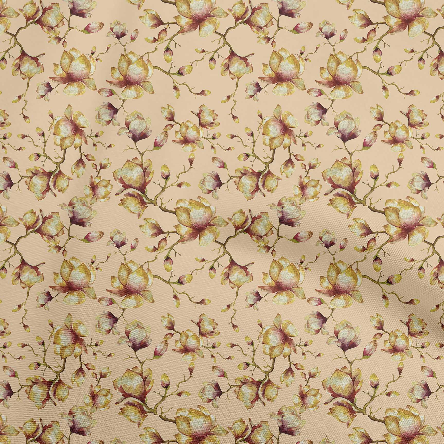 oneOone Cotton Cambric Dark Beige Fabric Floral Sewing Material Print ...