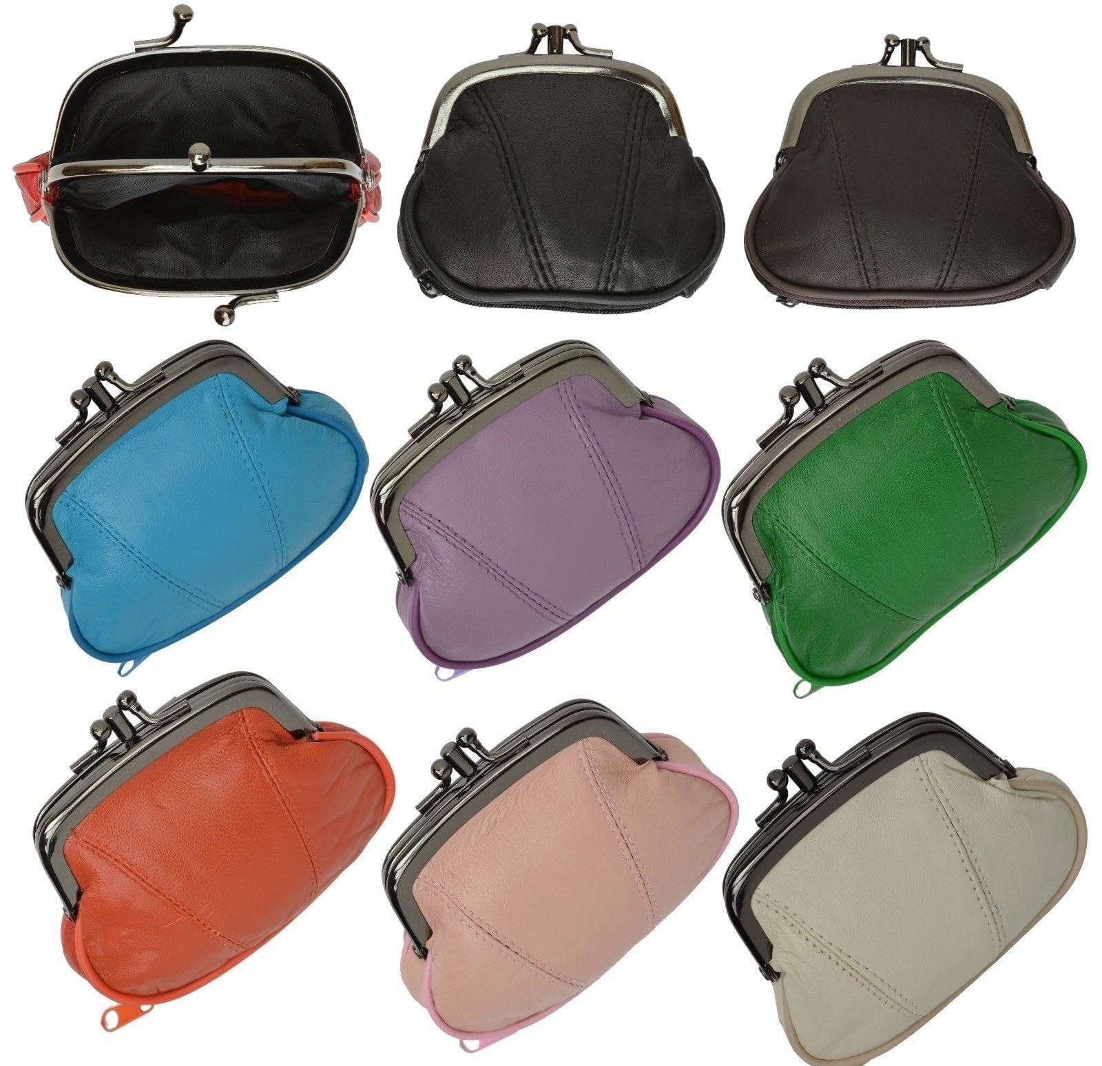 Genuine Leather Women's Change Purse Clasps Open Coin Holder Color ...