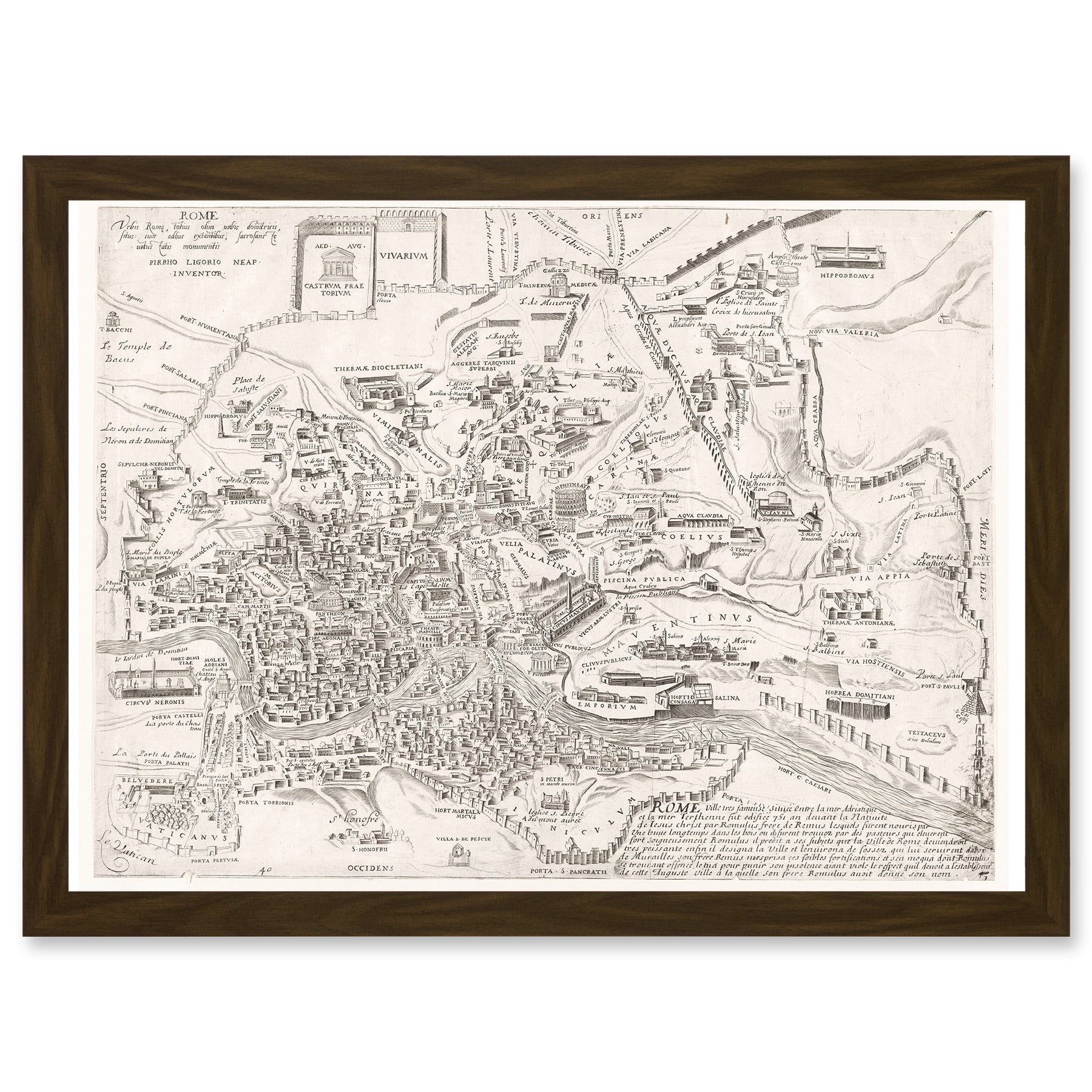 Map Ligorio 16th Century Ancient Rome Roman City Plan Artwork Framed ...