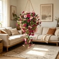 Artificial Red & Yellow Petunia Hanging Basket, Faux Trailing Morning ...