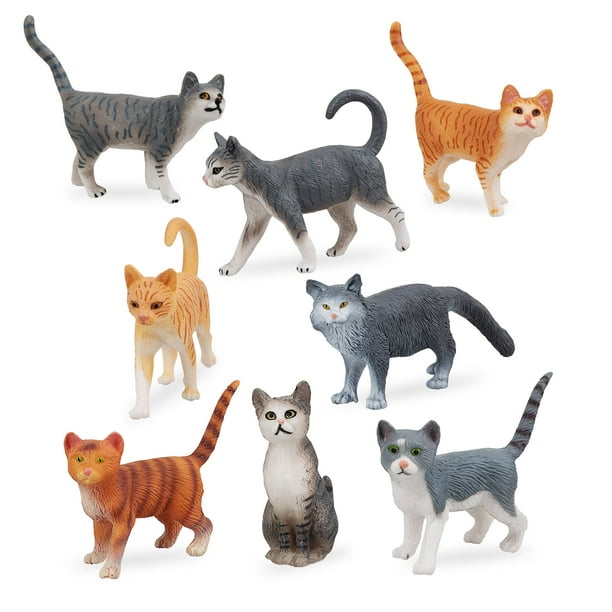 TOYMANY 8PCS Grey and Orange Cat Figurines, Realistic Small Plastic ...