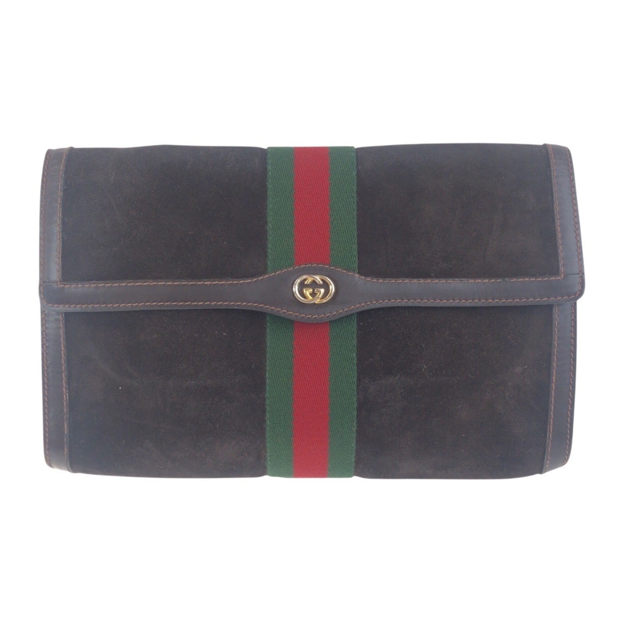 Pre-Owned GUCCI Vintage Old Gucci Sherry Line Brown Gold Hardware Suede ...