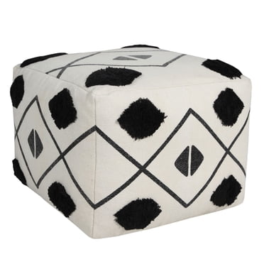 Laddha Home Designs 18" White and Black Chevron Stripe Square Pouf ...