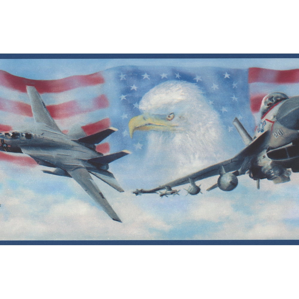 Wallpaper Border - USA Air Force Jet Fighters American Flag Bald Eagle ...