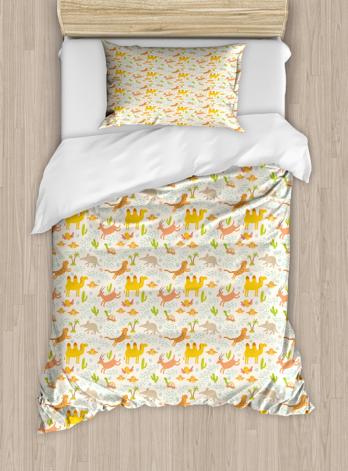 Safari Twin Size Duvet Cover Set, Kids Nursery Theme with Happy African ...