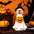 7.9In Halloween Ghost Dog Resin Figurine with Witch Hat Pumpkin Bucket ...