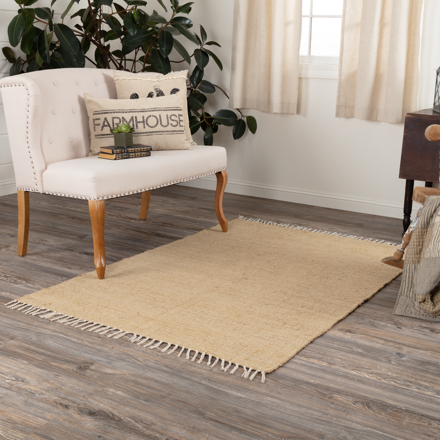 Natural Tan Farmhouse Flooring Veranda Burlap Tan Cotton Knotted ...