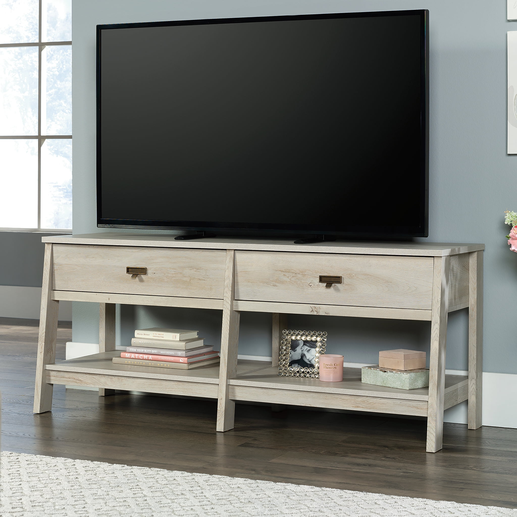 Sauder Trestle TV Stand with Drawers and Shelves, for TVs up to 60 ...
