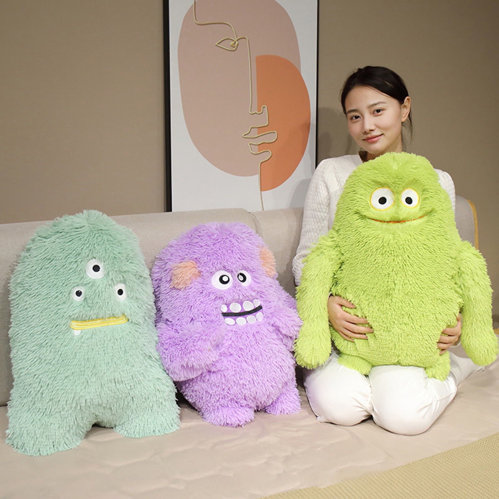 Hesroicy Monsters Plush Doll Fuzzy Long Hair Three Eyes Strange ...