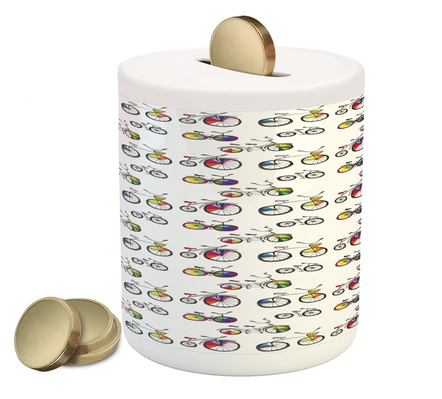 Bicycle Piggy Bank, Hand Drawn Penny-Farthing Tandem and City Bikes ...